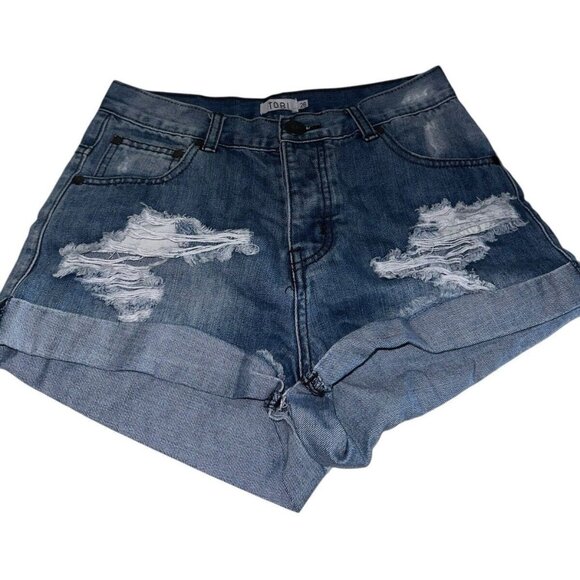 Tobi | Shorts | Tobi Womens Cuffed Distressed Denim Shorts Sz 26 ...